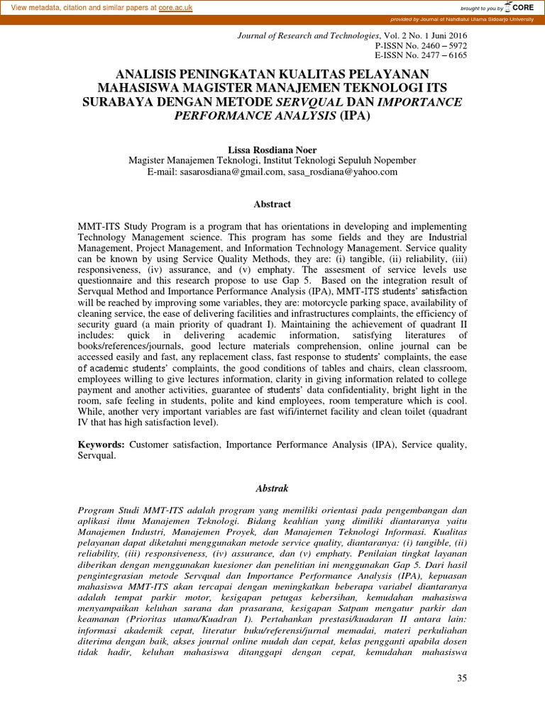 Servqual Dan Important Performance | PDF | Evaluation | Communication