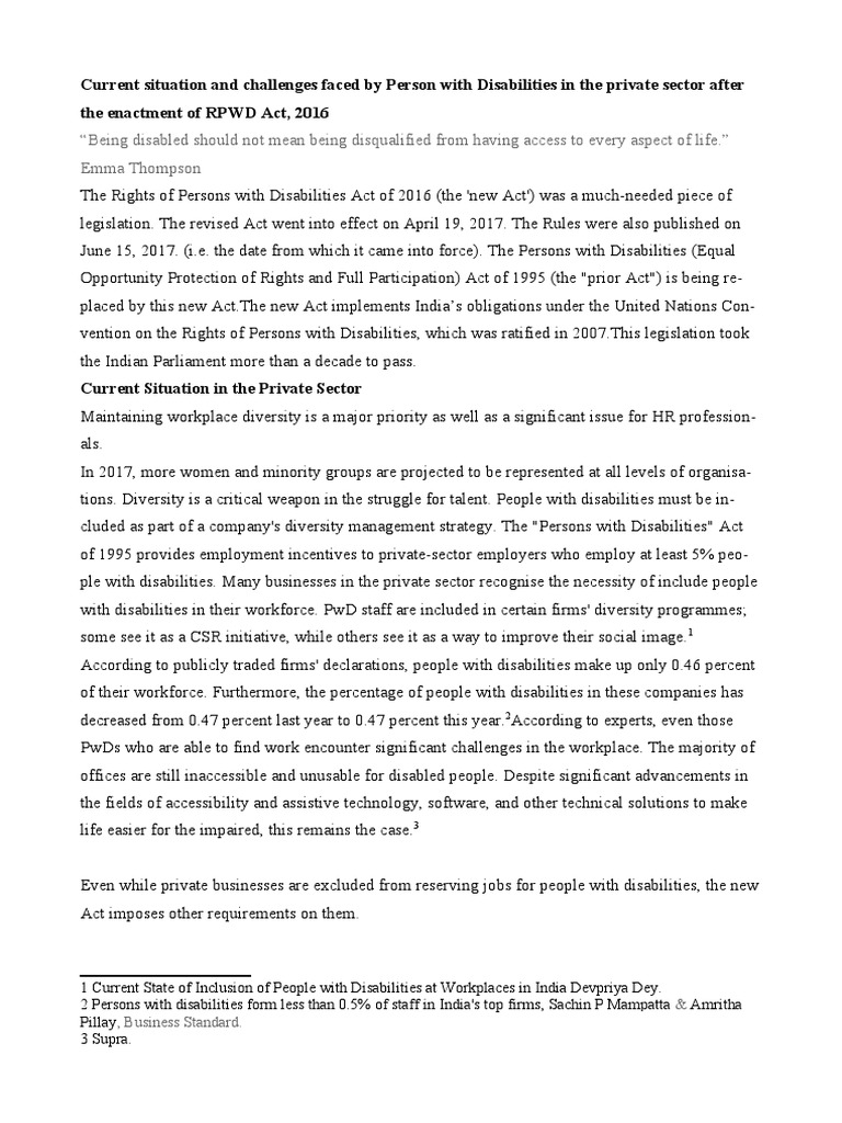 Challenges for Disabled Workers Post-RPWD Act | PDF | Disability ...