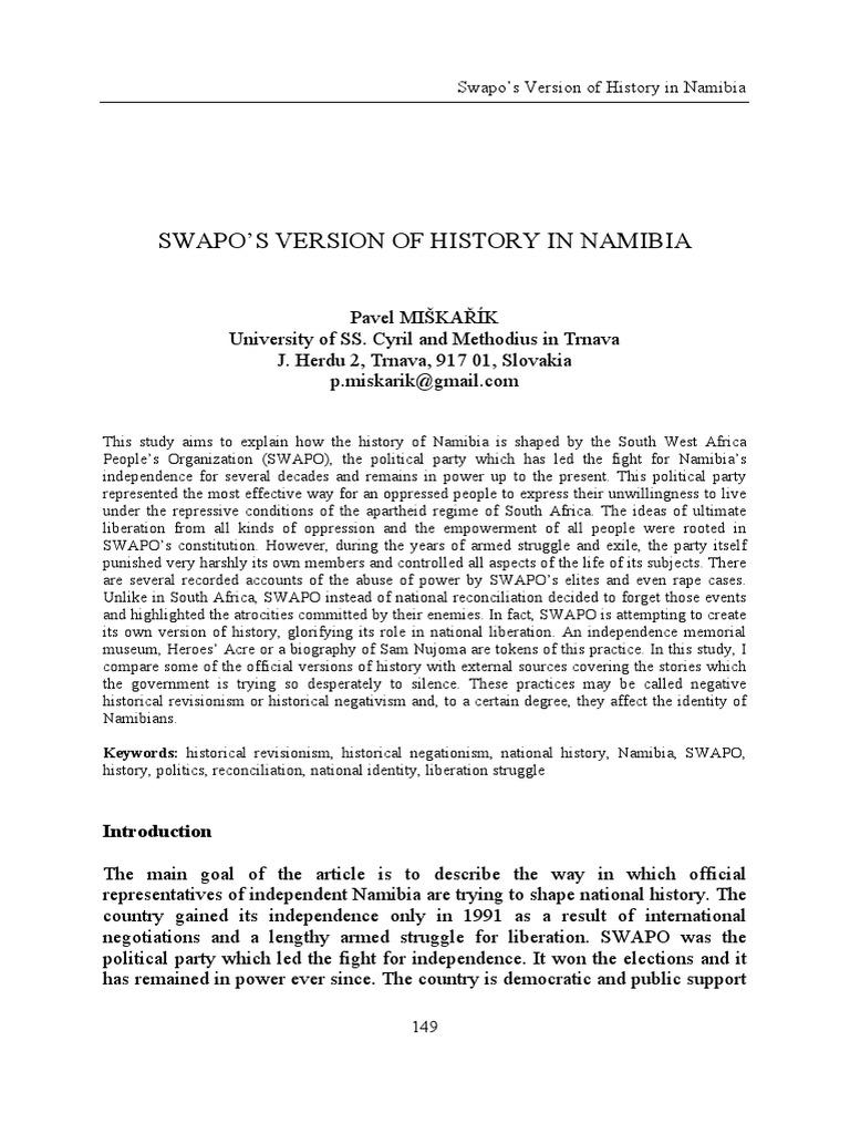 Examining Competing Narratives of Namibian History: SWAPO's Official ...