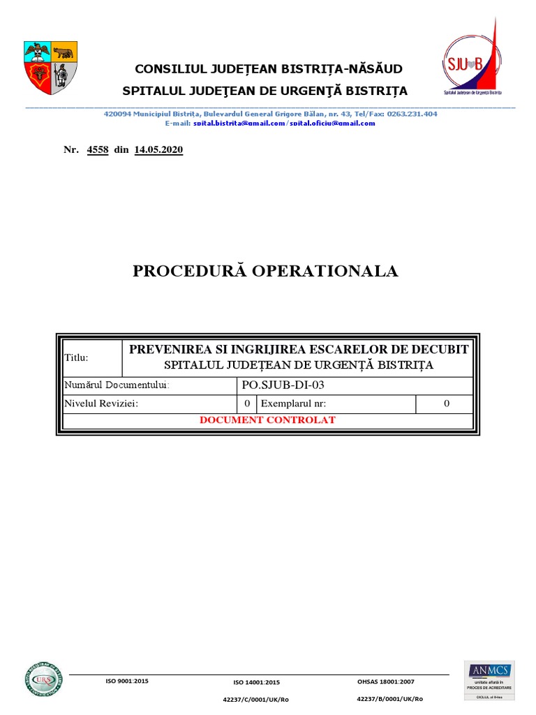 Procedura Operationala Prevenirea Si Ingrijirea Escarelor de Decubit | PDF