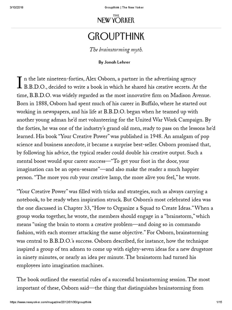 Groupthink (The New Yorker) | PDF | Brainstorming | Pixar