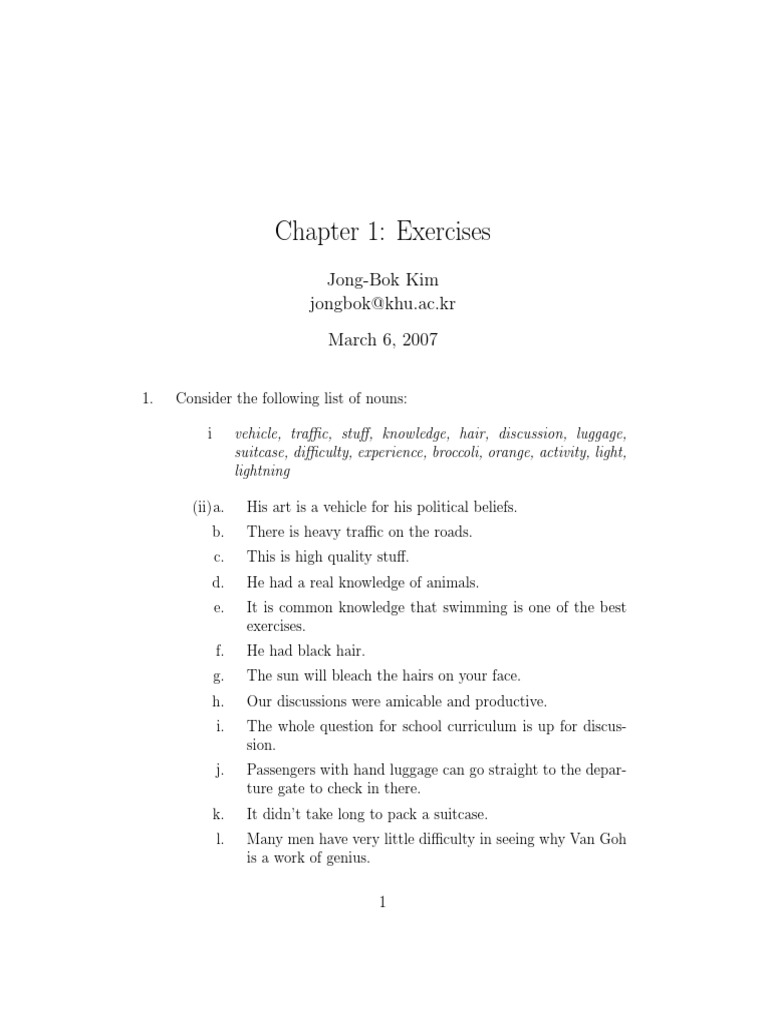 Chap1 Exercise | PDF | Grammar | Syntax