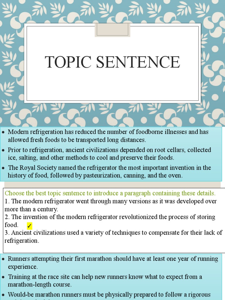 Topic Sentence Practice | PDF | Refrigeration | Emergency Management