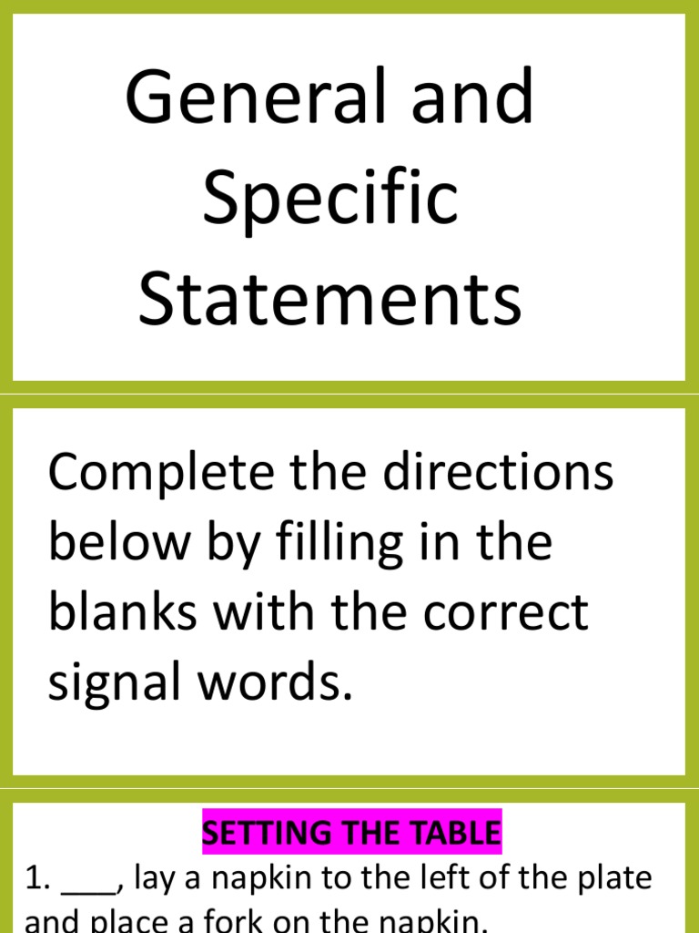 General and Specific Statements | PDF | Food And Drink | Foods