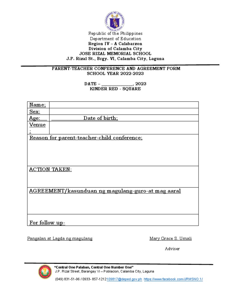 Parent Teacher Conference and Agreement Form | PDF