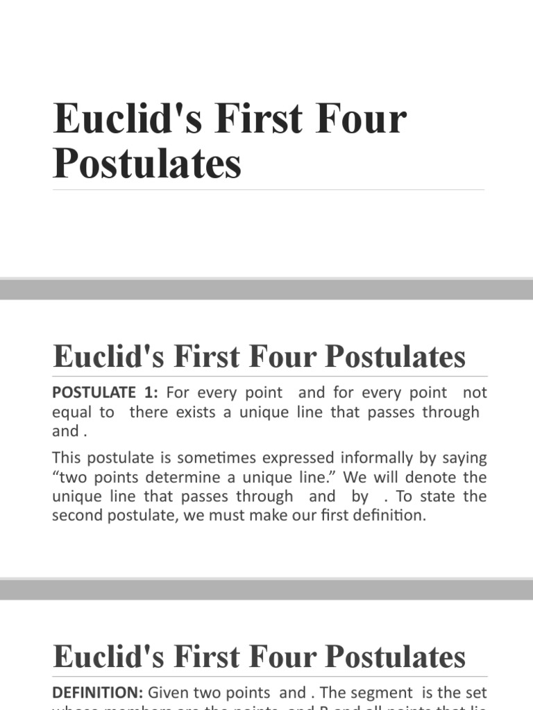 Euclids First Four Postulates | PDF | Angle | Line (Geometry)