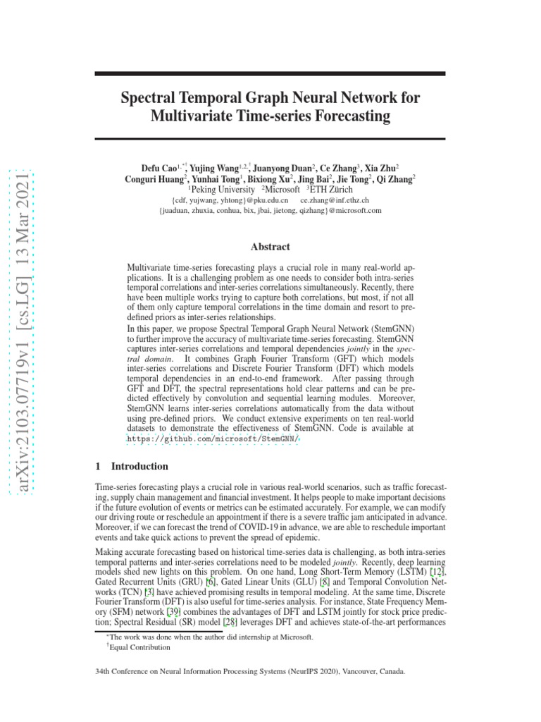 Spectral Temporal Graph Neural Network For Multivariate Time-Series Forecasting | PDF | Time ...