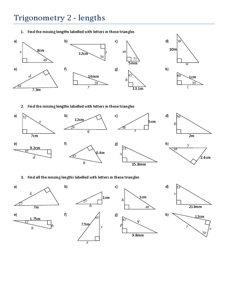 Trigonometry 2 - FIND LENGTHS | PDF | Elementary Geometry | Euclidean ...