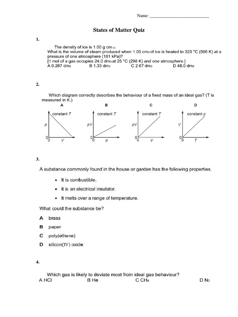 States of Matter Quiz | PDF