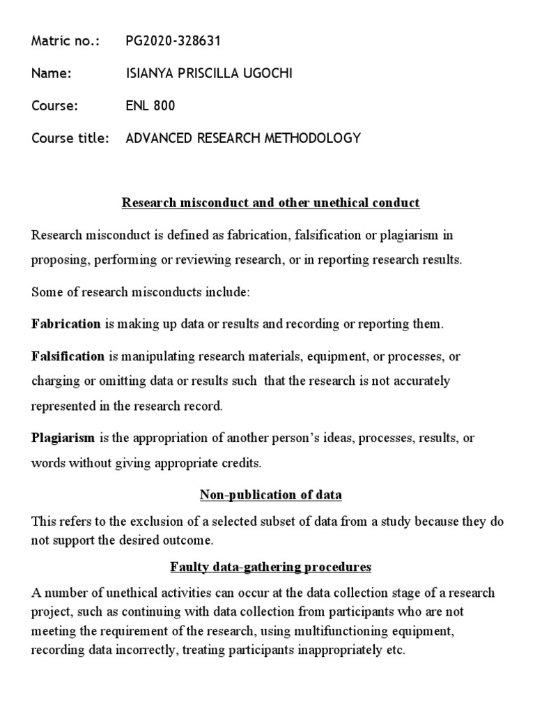 Research Misconduct and Other Unethical Conduct | PDF | Plagiarism ...