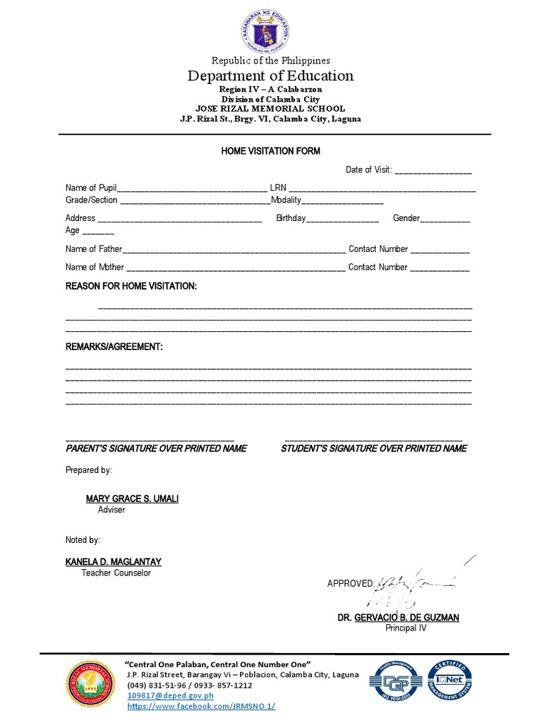 Home Visit Form Sy2020 2021 | PDF | Philippines
