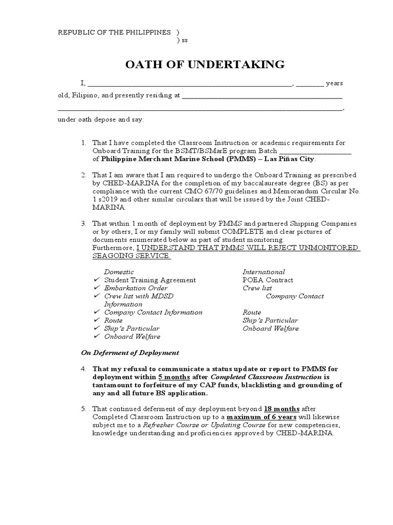 Obt Affidavit of Undertaking | PDF | Affidavit | Notary Public
