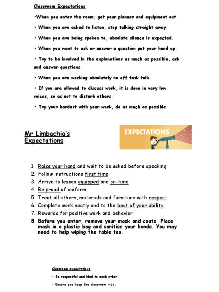 Classroom Expectations | PDF