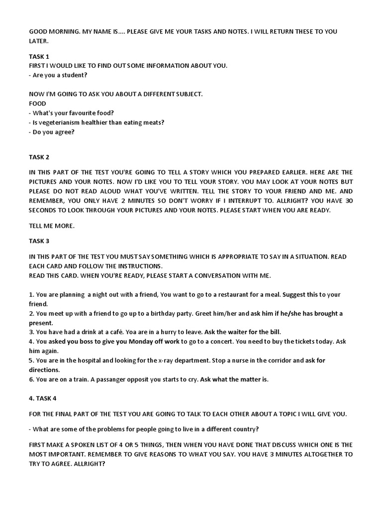 Euro Exam Speaking Tasks | PDF