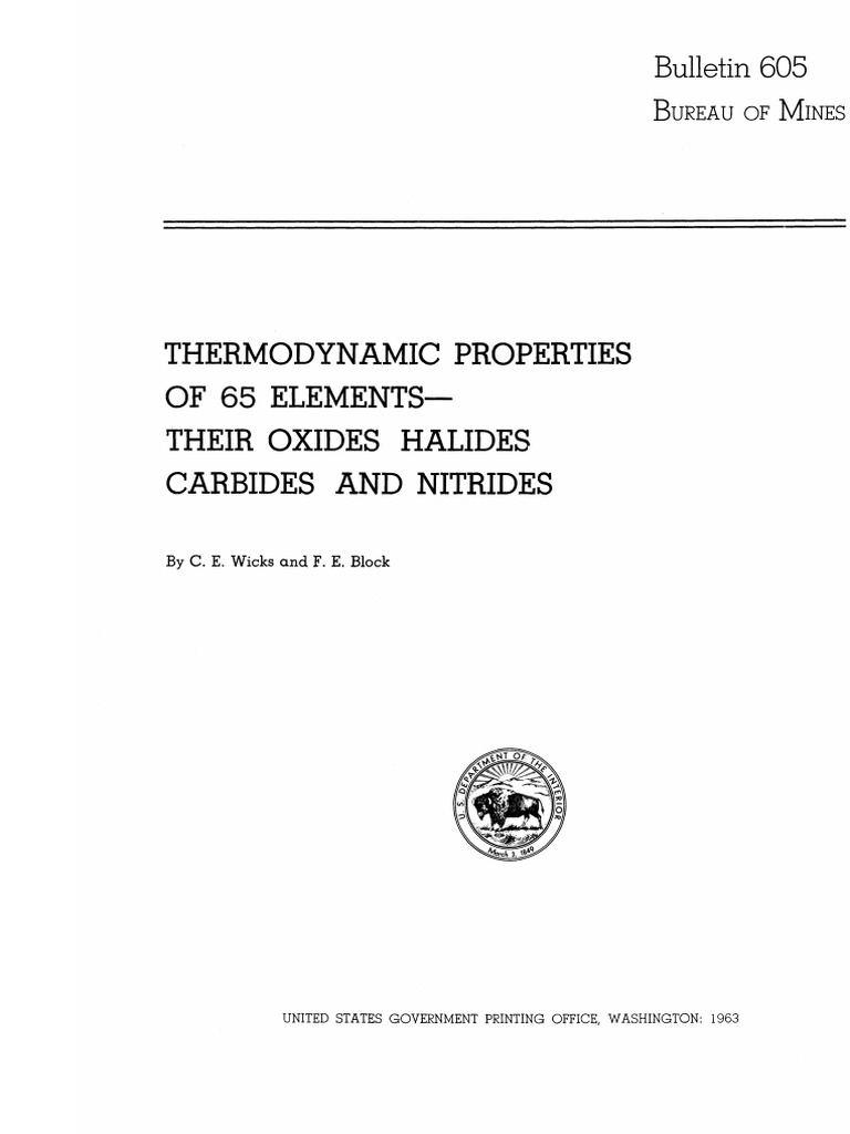 Thermodynamic Properties of Elements Their Oxides, Halides, Carbides ...
