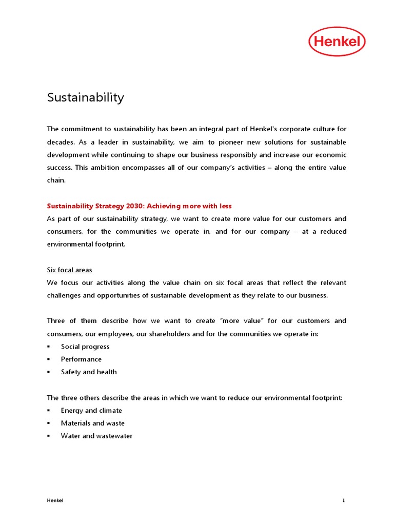 Facts and Figures Henkel Sustainability | PDF | Sustainability ...