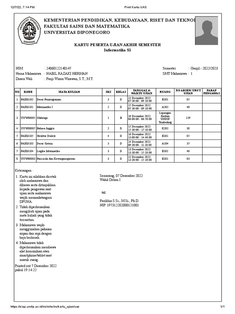 Print Kartu UAS 2 | PDF