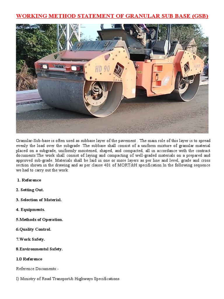 Working Method Statement of Granular Sub Base (GSB) | PDF | Materials | Earth Sciences