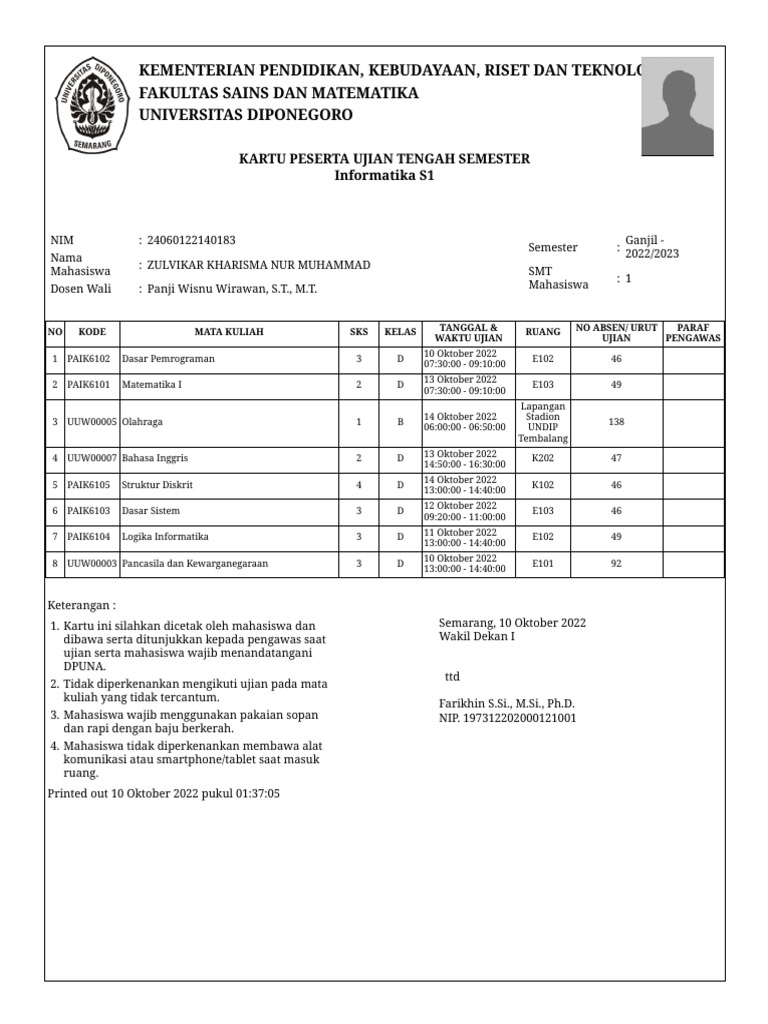 Print Kartu UTS | PDF