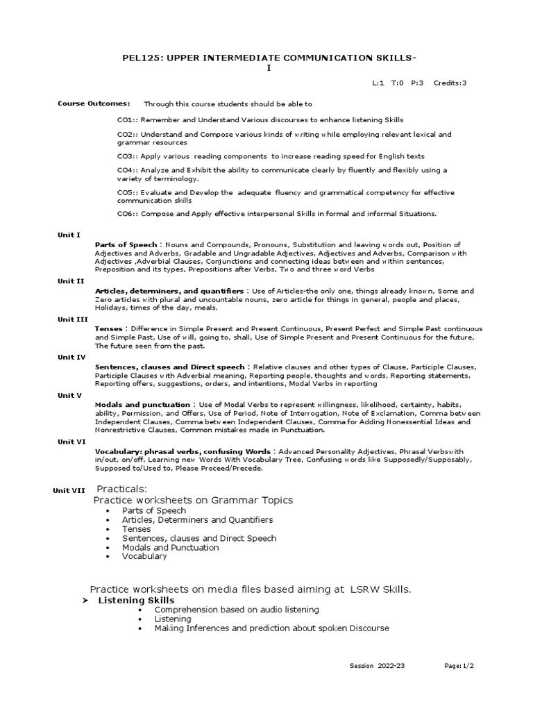 PEL125 Upper Intermediate Communication Skills Course | PDF | Adverb ...