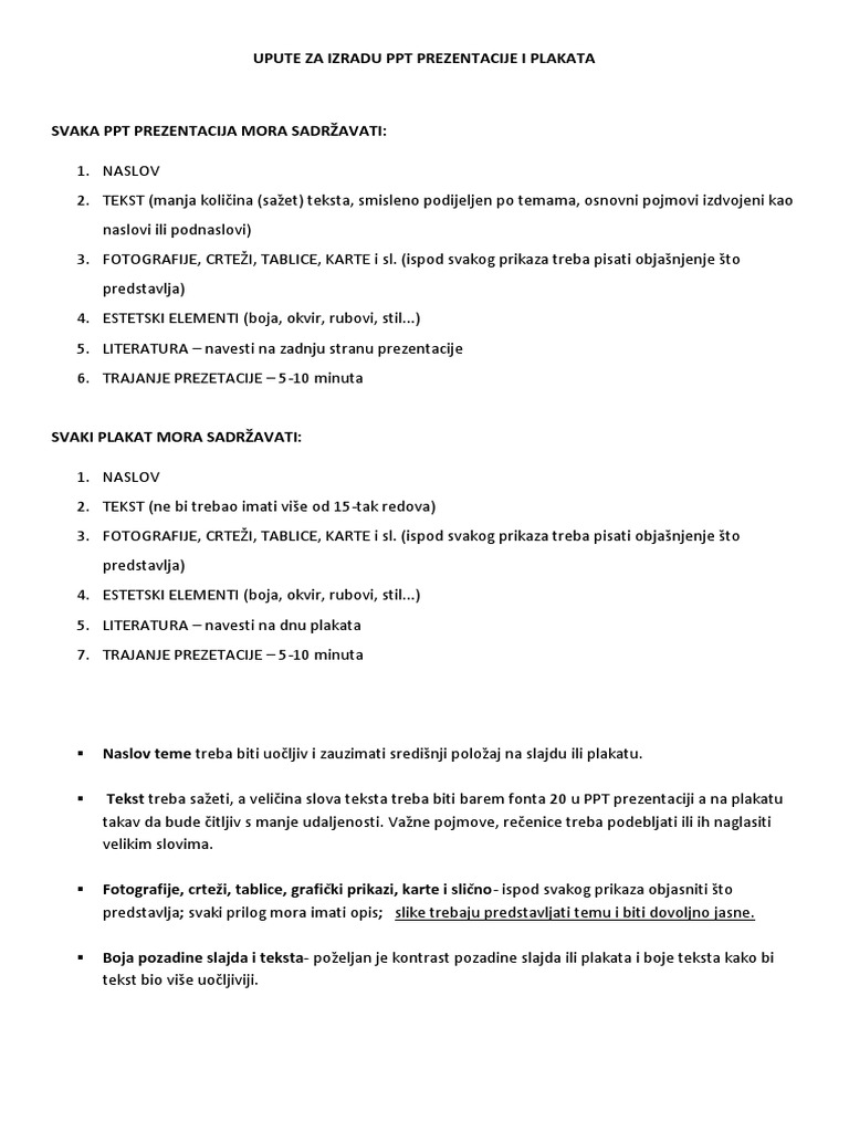 Upute Za Izradu PPT Prezentacije I Plakata | PDF