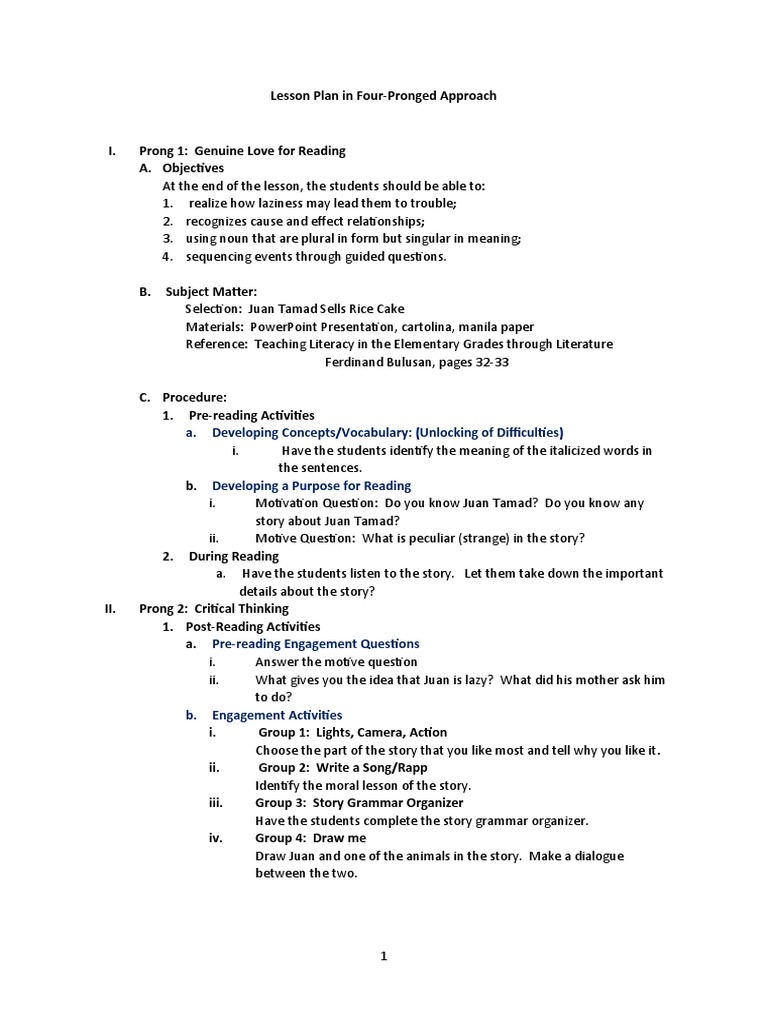 Lesson Plan in Four-Pronged Approached | PDF | Plural | Lesson Plan