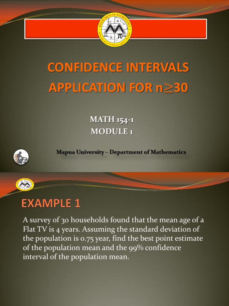 11 Math154-1 Module 1 Confidence Intervals Application, N Greater Than 30 | PDF | Standard ...