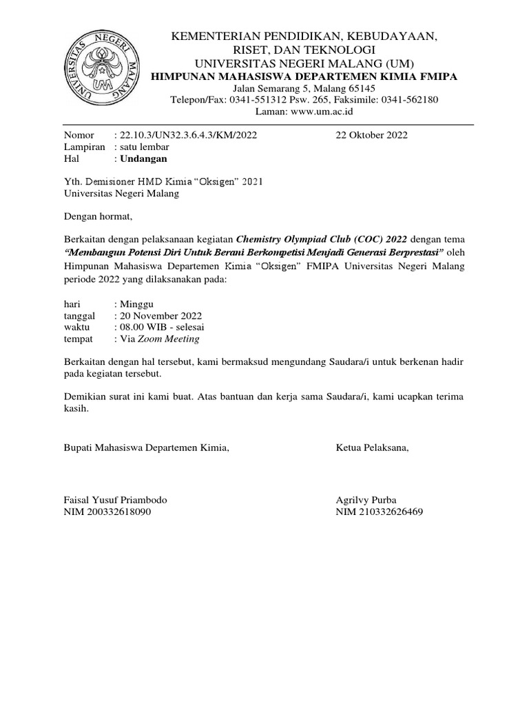 Surat Undangan Demis Coc 4 | PDF