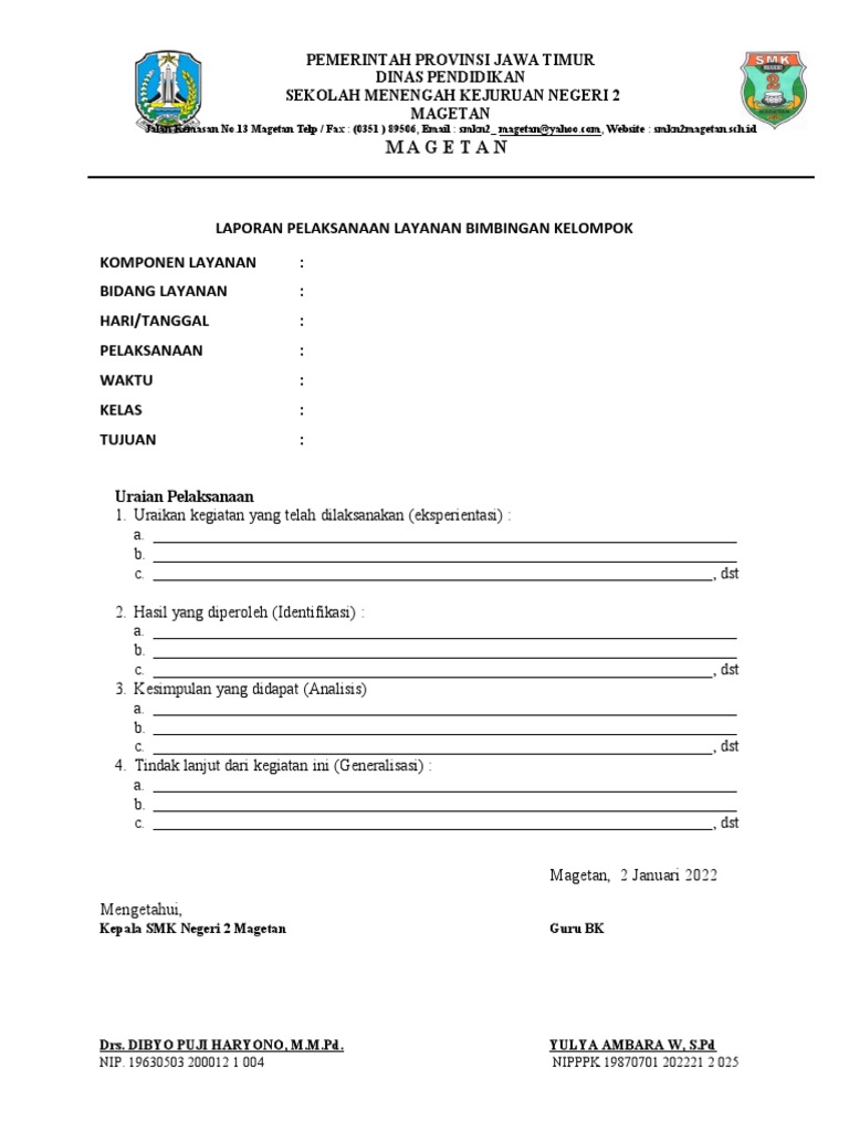 Laporan Pelaksanaan Layanan Bimbingan Kelompok 1 | PDF