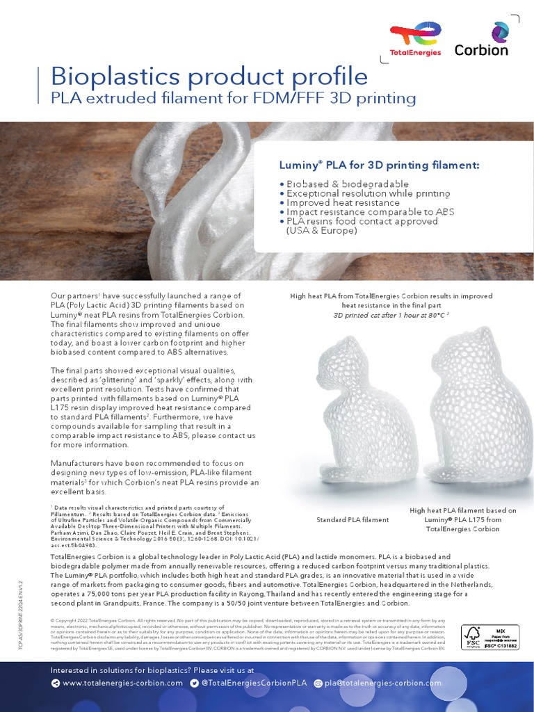 3d Printing Total Corbion Pla Product Profiles | PDF | 3 D Printing ...