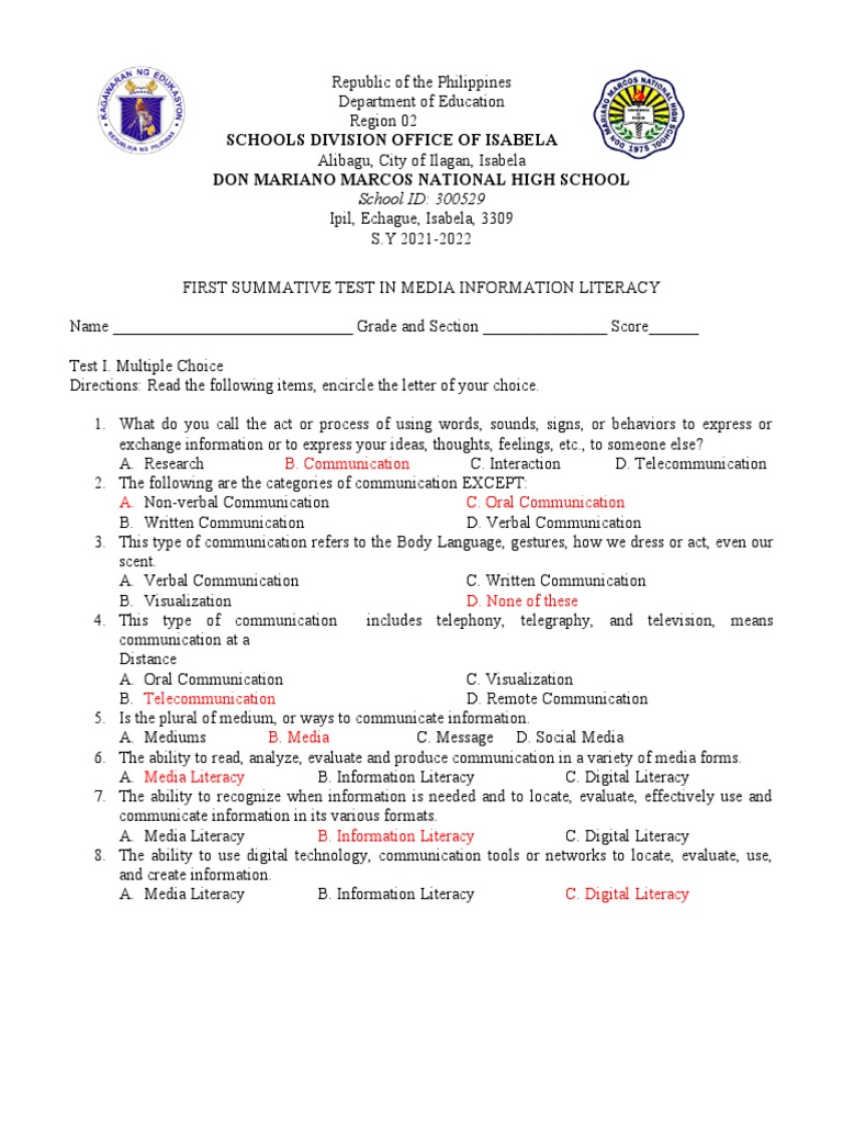 Analysis of a First Summative Test in Media Information Literacy on ...