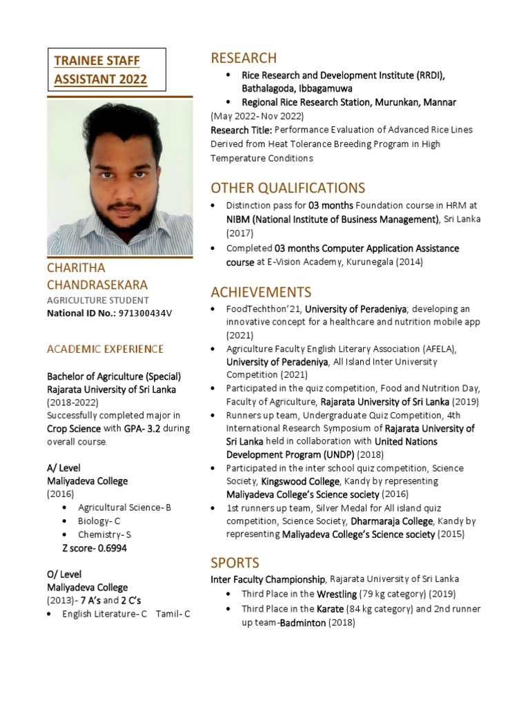 Trainee Staff Assistant 2022 - Charitha - CV | PDF