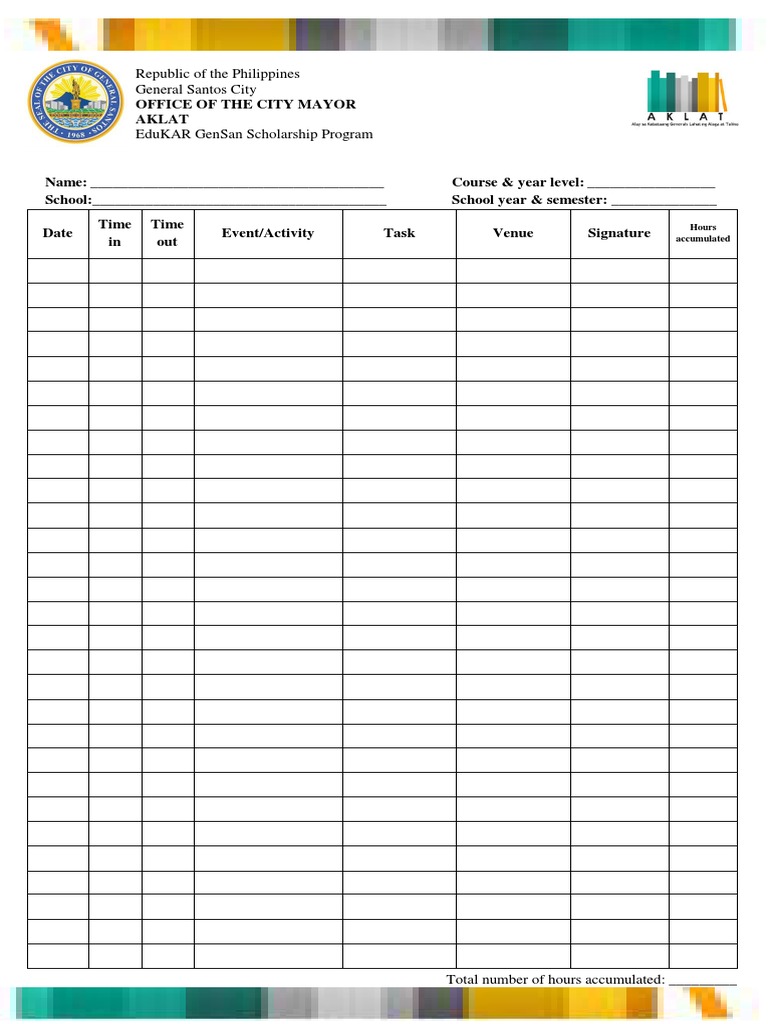 EduKAR GenSan Scholarship Program log sheet | PDF