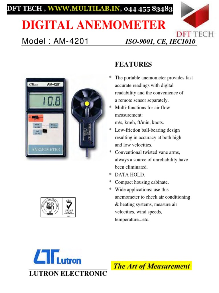 Lutron AM-4201 Digital Anemometer | PDF | Manufactured Goods | Quantity