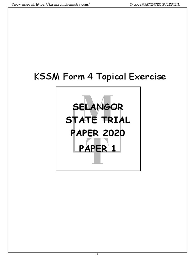 KSSM F4 Topical Exercise Selangor 2020 - P1 | PDF | Hydroxide ...
