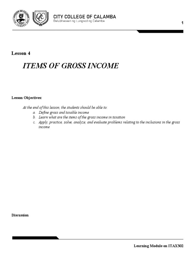 Module 2. Lesson 4. Inclusions To Gross Income | PDF | Gross Income ...