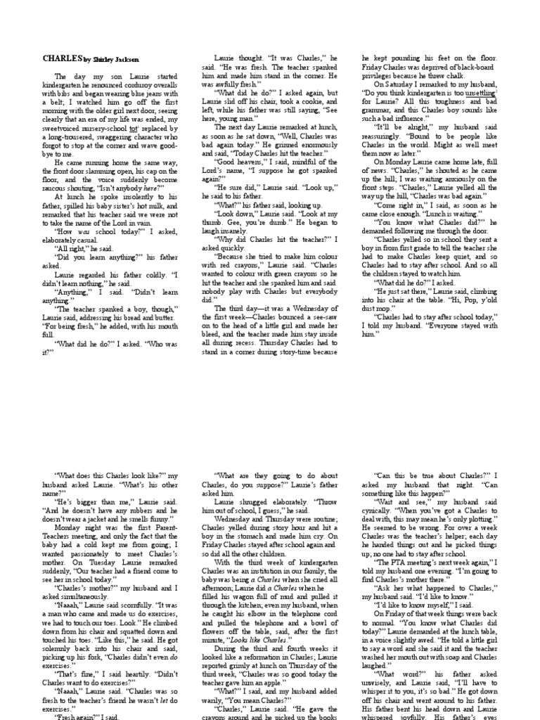 CHARLES (Shirley Jackson) - Short Story | PDF