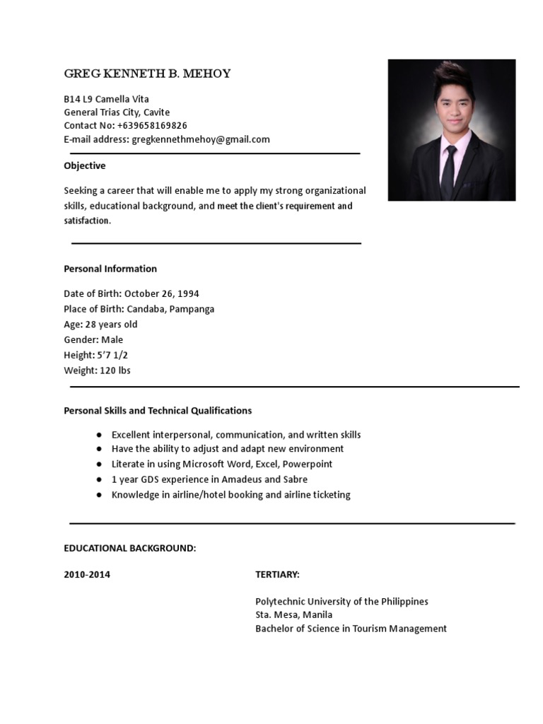 Greg Kenneth Mehoy RESUME | PDF | Travel Agency | Business