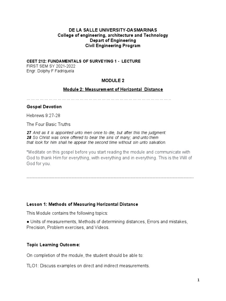 Module 2 Horizontal Distance | PDF | Surveying | Accuracy And Precision