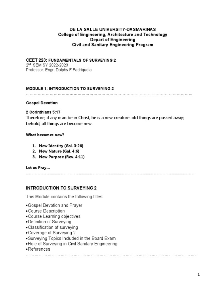 Module 1 Introduction To Survey 2 | PDF | Surveying | Science