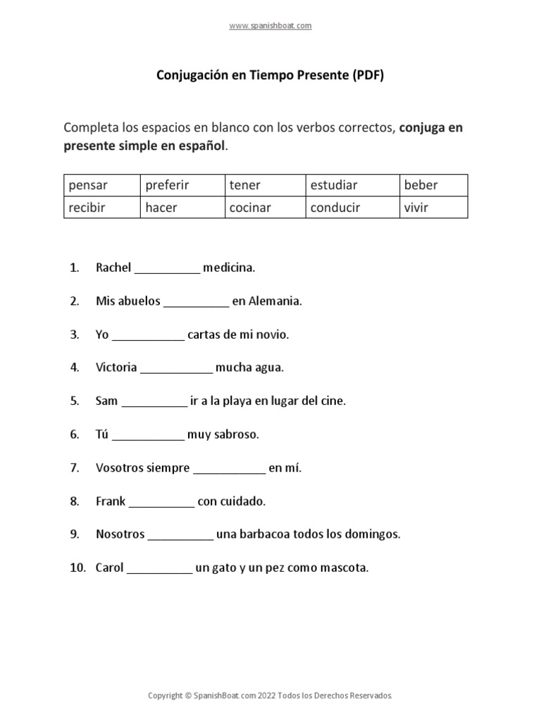 Conjugacion Tiempo Presente 1 | PDF