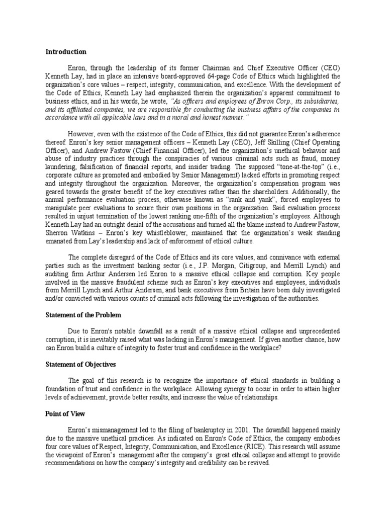 Ethics Case Analysis - Enron | PDF | Corporate Governance | Governance