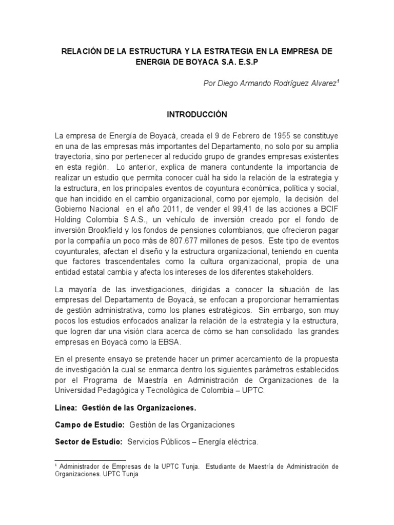 Relacion Estructura y Estrategia Ebsa | PDF | Colombia | Marketing