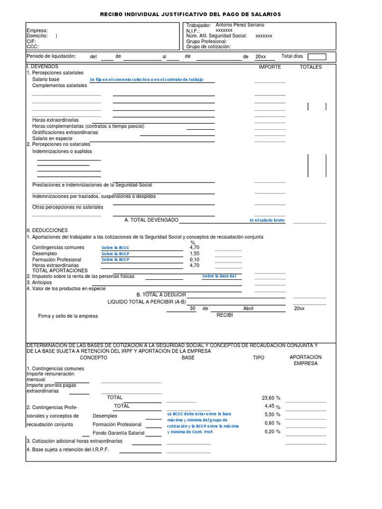 Recibo Individual Justificativo Del Pago de Salarios | PDF | Salario ...