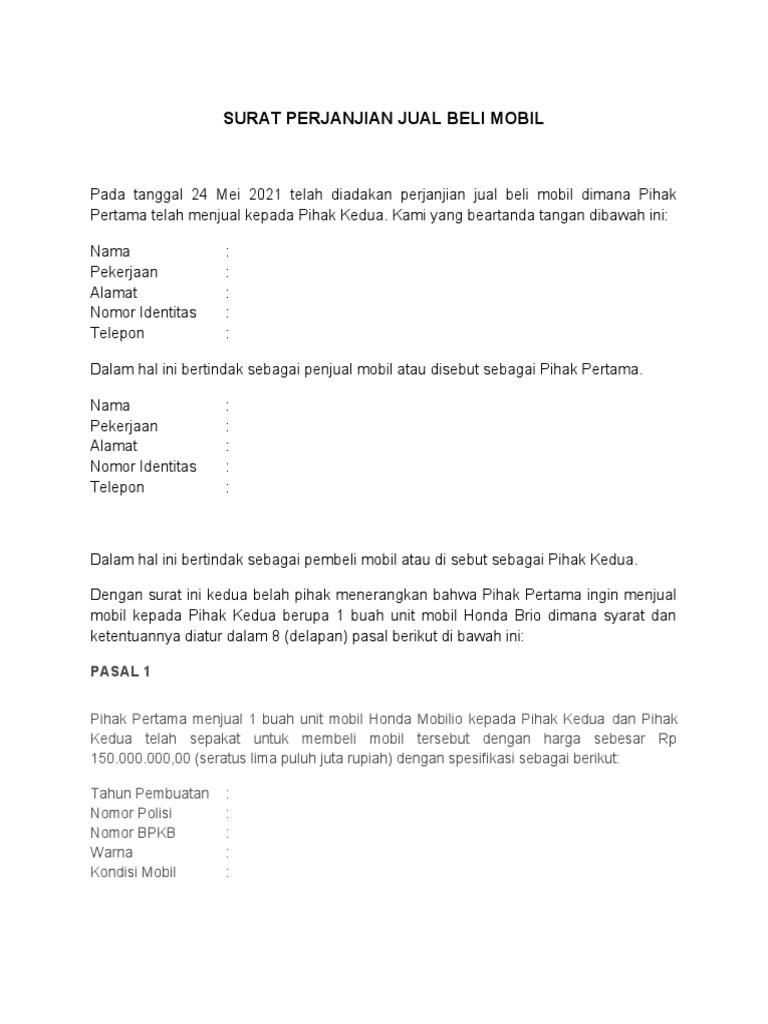 Surat Perjanjian Jual Beli Mobil | PDF