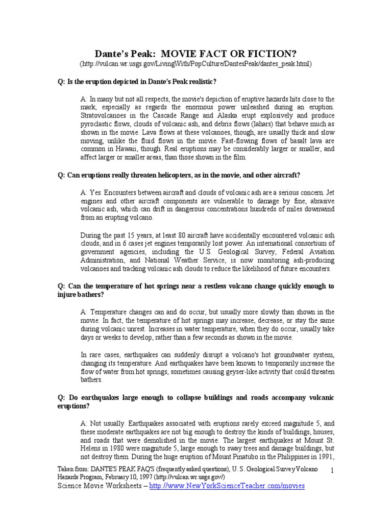 Dante's Peak Movie Facts vs. Volcano Fiction | PDF | Volcano | Types Of ...