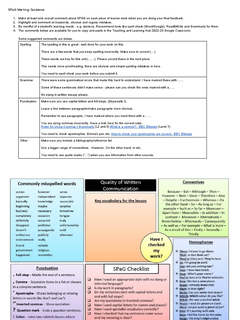 SPaG Marking Guidance | PDF
