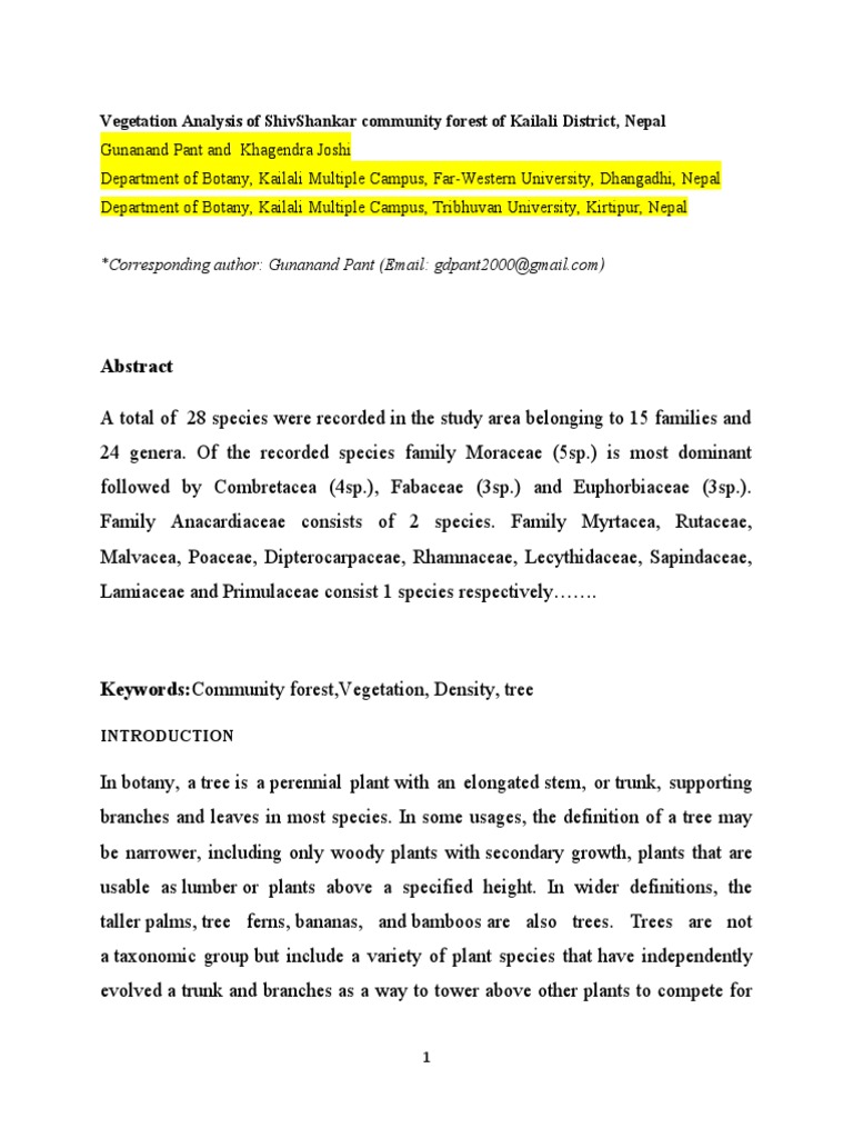 Vegetation Analysis of Shivsankar Community Forest | PDF | Trees ...