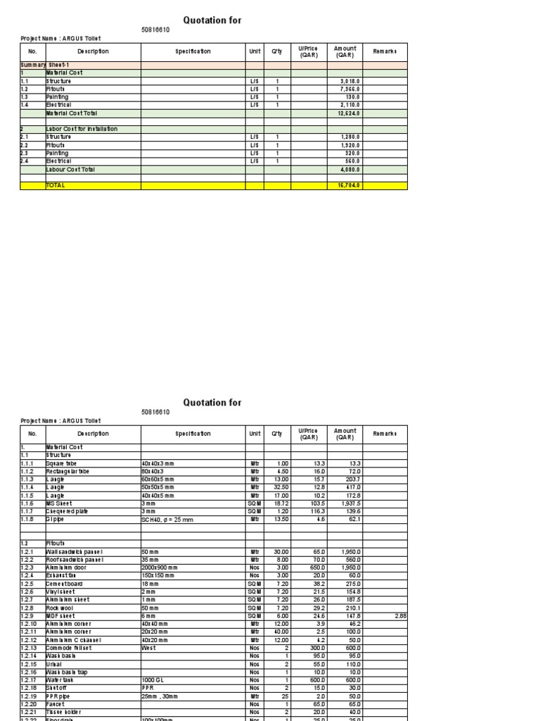 Quotation For | PDF | Building Engineering | Materials