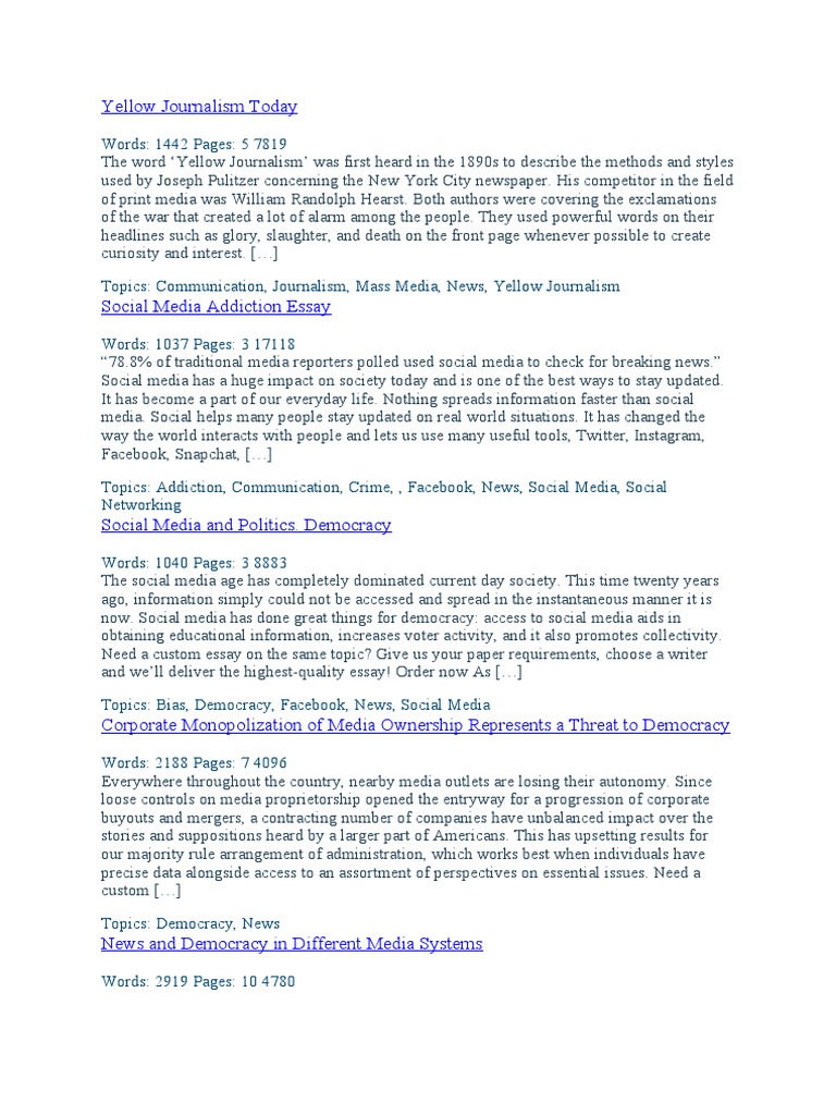 The Impact of Yellow Journalism Today | PDF | Social Media | Popular ...